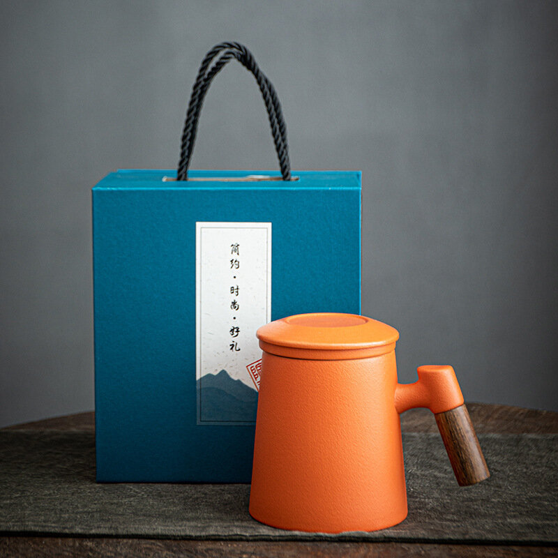 Керамическая кружка-фильтр в китайском стиле с крышкой, с функцией разделения чая и воды, офисная чашка для чая, корпоративный подарок на открытие компании и ежегодное собрание.