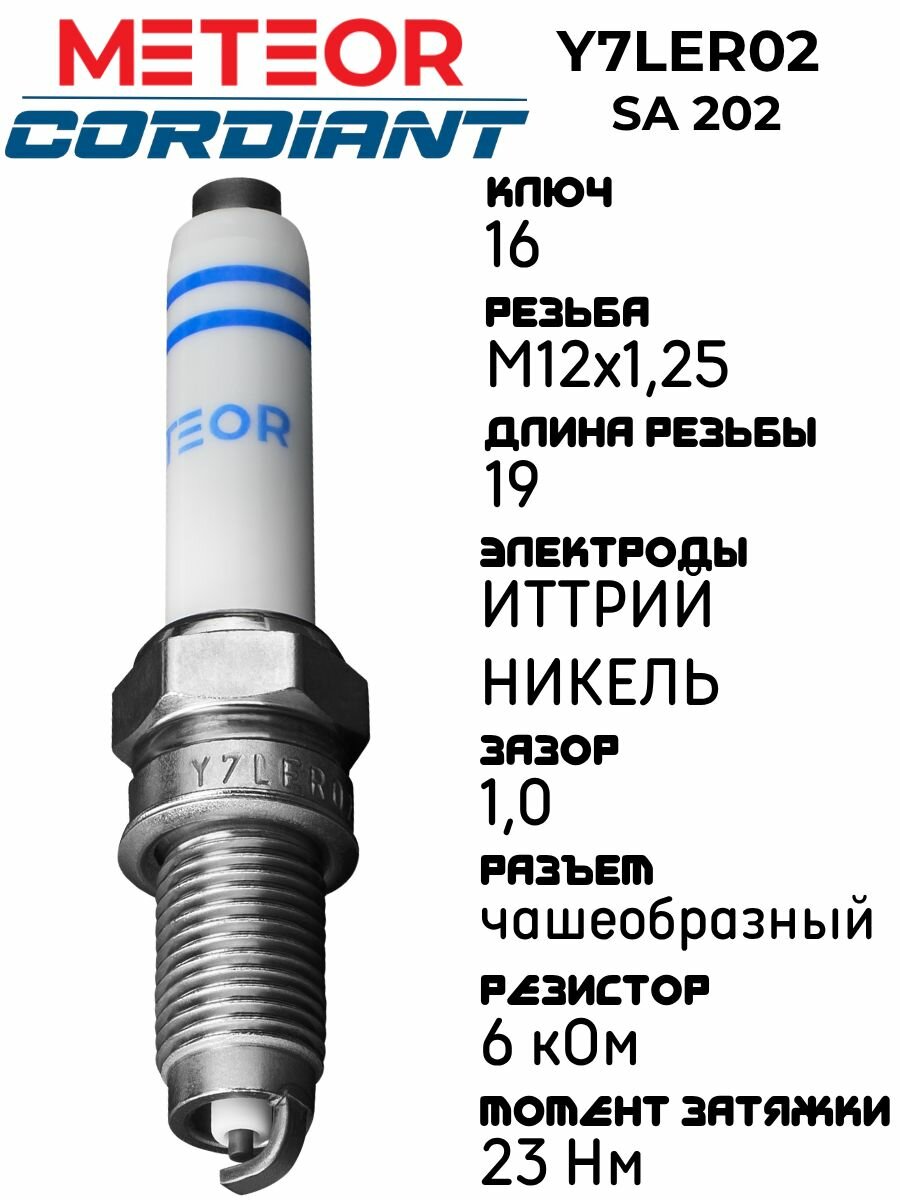 Свечи зажигания Фольксваген Поло седан 1.6 110л. с METEOR/CORDIANT SA 202 Y7LER02 4 шт свечи зажигания Поло седан 1.6 CWVA