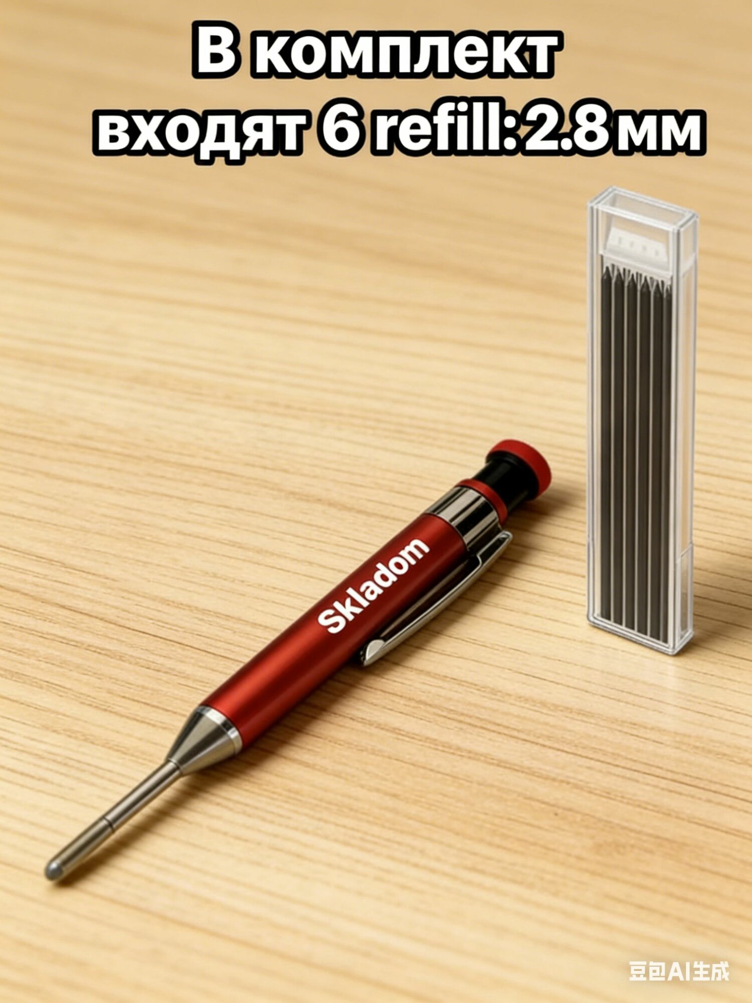 Карандаш электрика для разметки штроб и подрозетников, глубокий маркер с точилкой, набор 6 грифелей 2.8 мм