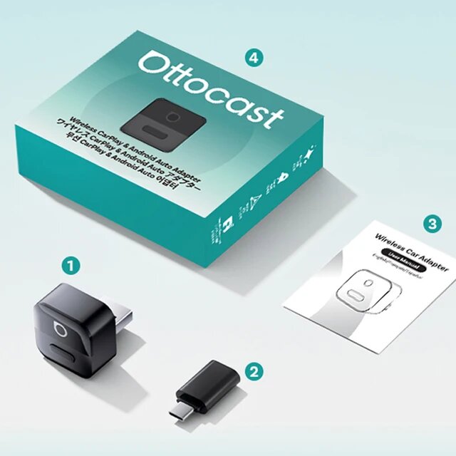 Беспроводной адаптер Ottocast Mini Pico 2-в-1 для CarPlay, беспроводной адаптер Android Auto 5.0 WiFi, подключение и использование без установки драйверов, совместим с 98% автомобилей.