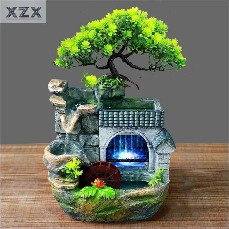 Настольный фонтан-водопад с подсветкой, увлажнителем, из смолы, 17x29 см