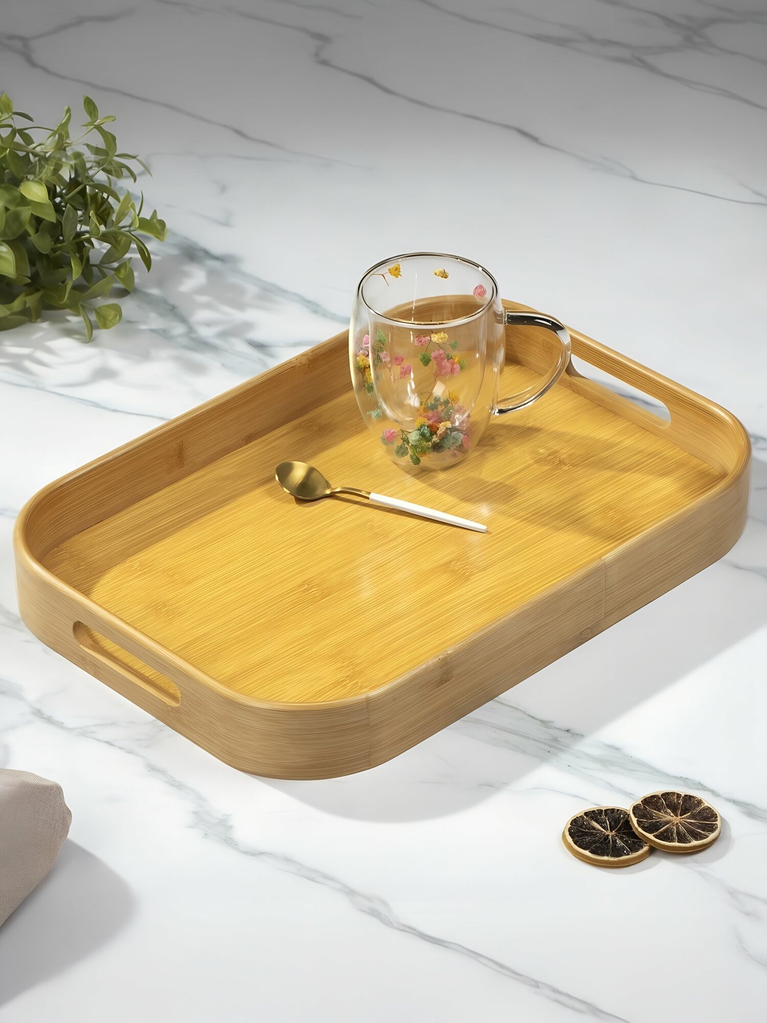 Поднос деревянный с ручками, прямоугольный, 40х28 см