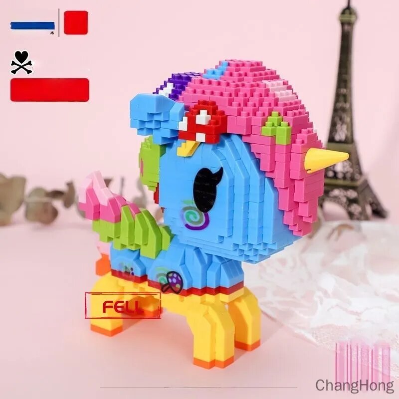 Конструктор для детей 3D Unicorn из пластика, развивающая игрушка, размер 53*60*40 мм, голубой — фото 1