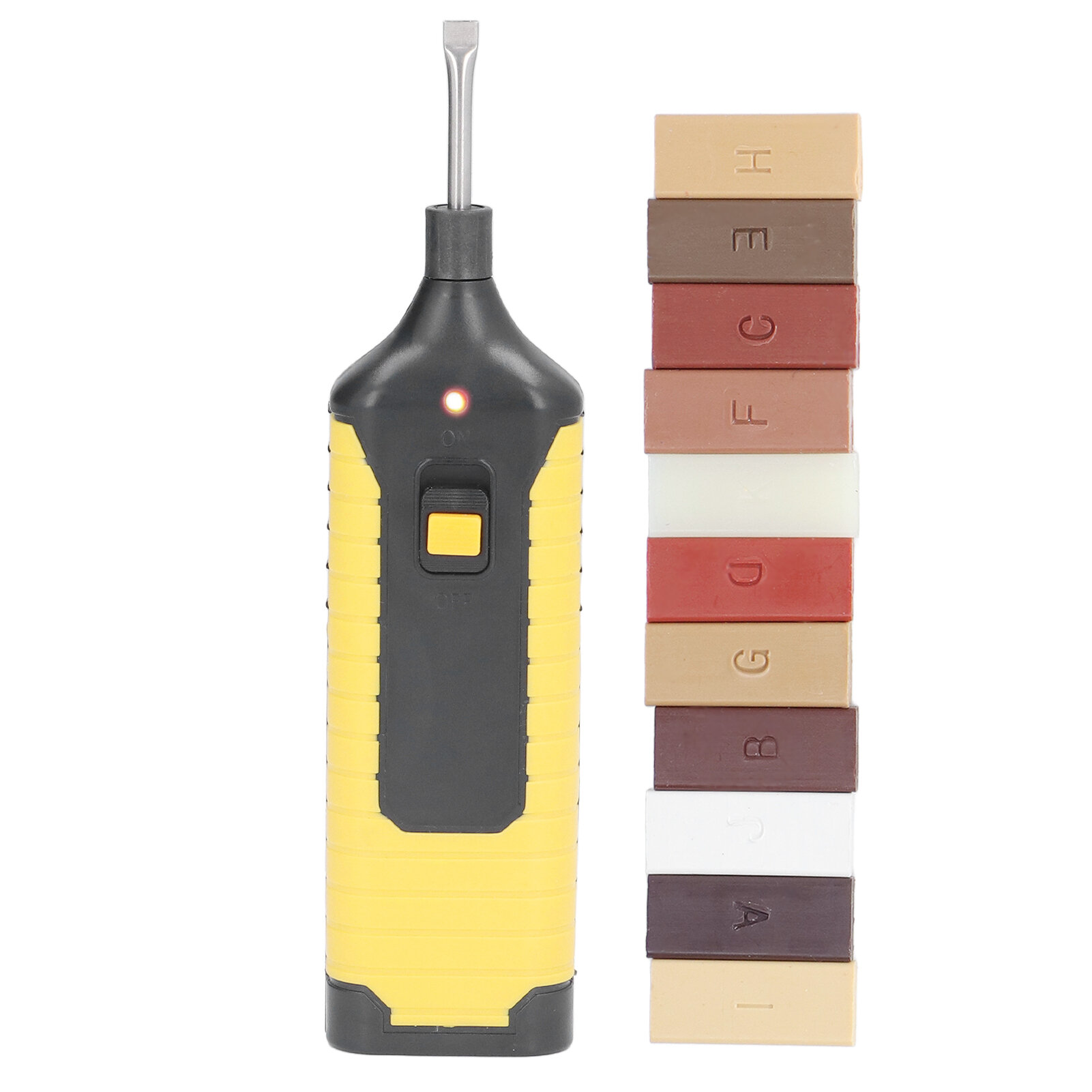 Набор для ремонта деревянных полов Multifunction Wood Furniture Crack Laminate Scratch Filler, 11 цветных восковых блоков, электропенал, скребок, губка, салфетка для очистки, крышка для чистки, пластиковый ящик хранения, материал ABS, модель HM10010-1,