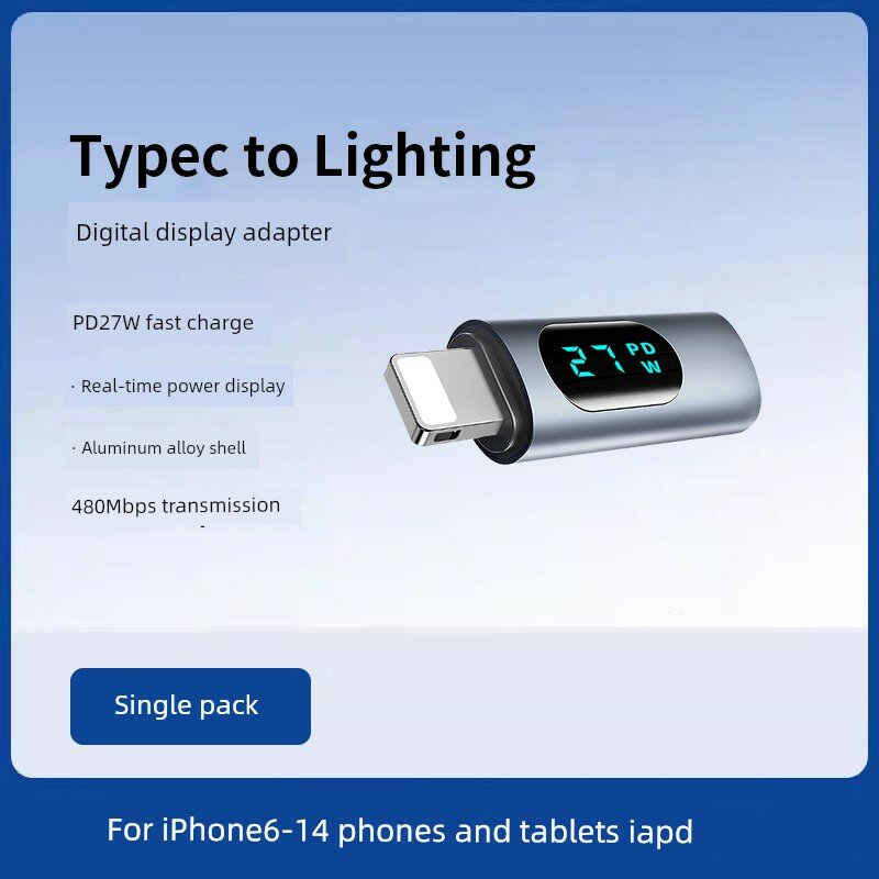 Адаптер Type-C в Apple Lightning с быстрой зарядкой 27 Вт, интеллектуальным дисплеем, для iPhone 6-14, цвет розовое