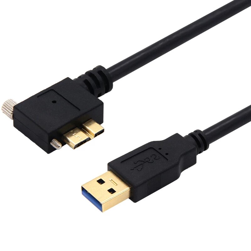 1 м Золотой кабель USB 3.0 Type-A прямой изгиб к Micro-B с левым изгибом для внешнего хранения