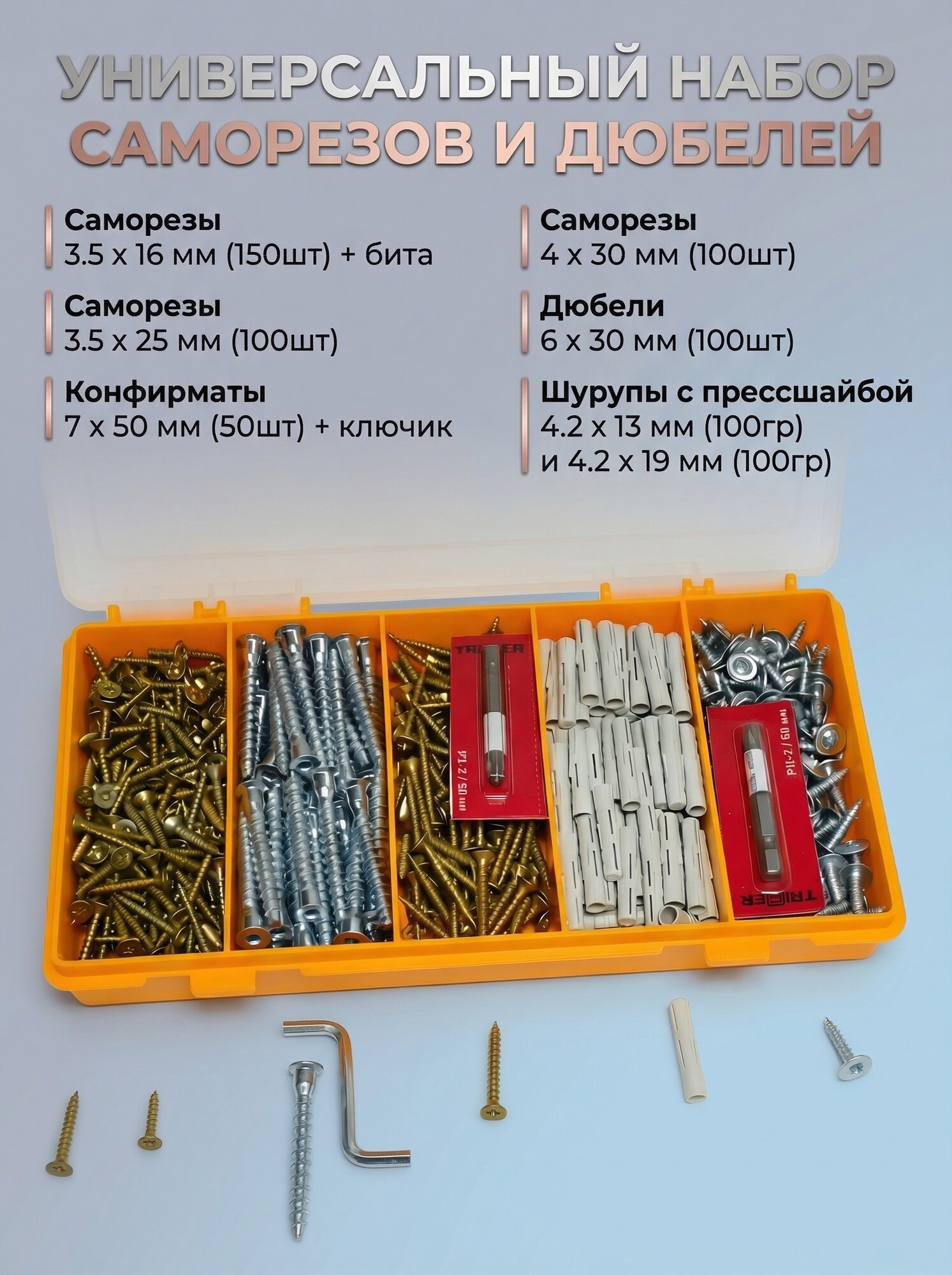 Набор саморезов универсальный (для мебельщиков и домашних мастеров)