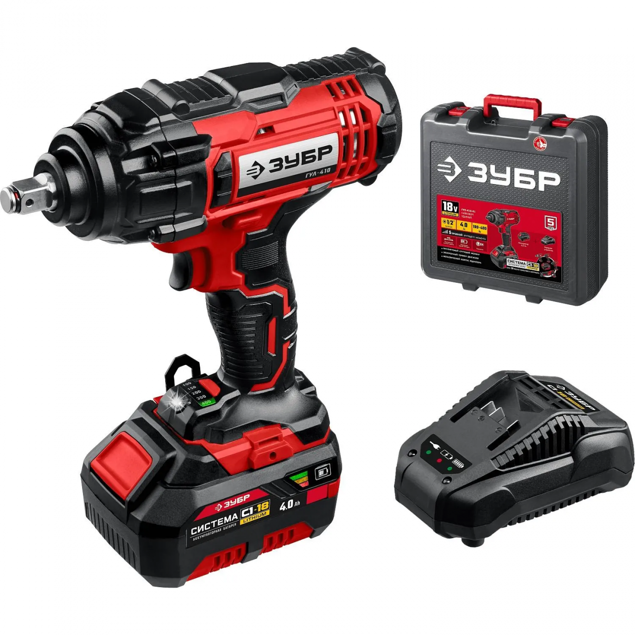 Гайковерт аккумуляторный бесщет. ударный ЗУБР 18В, 1/2, 1х4Ач (ГУЛ-410-41) 1672172