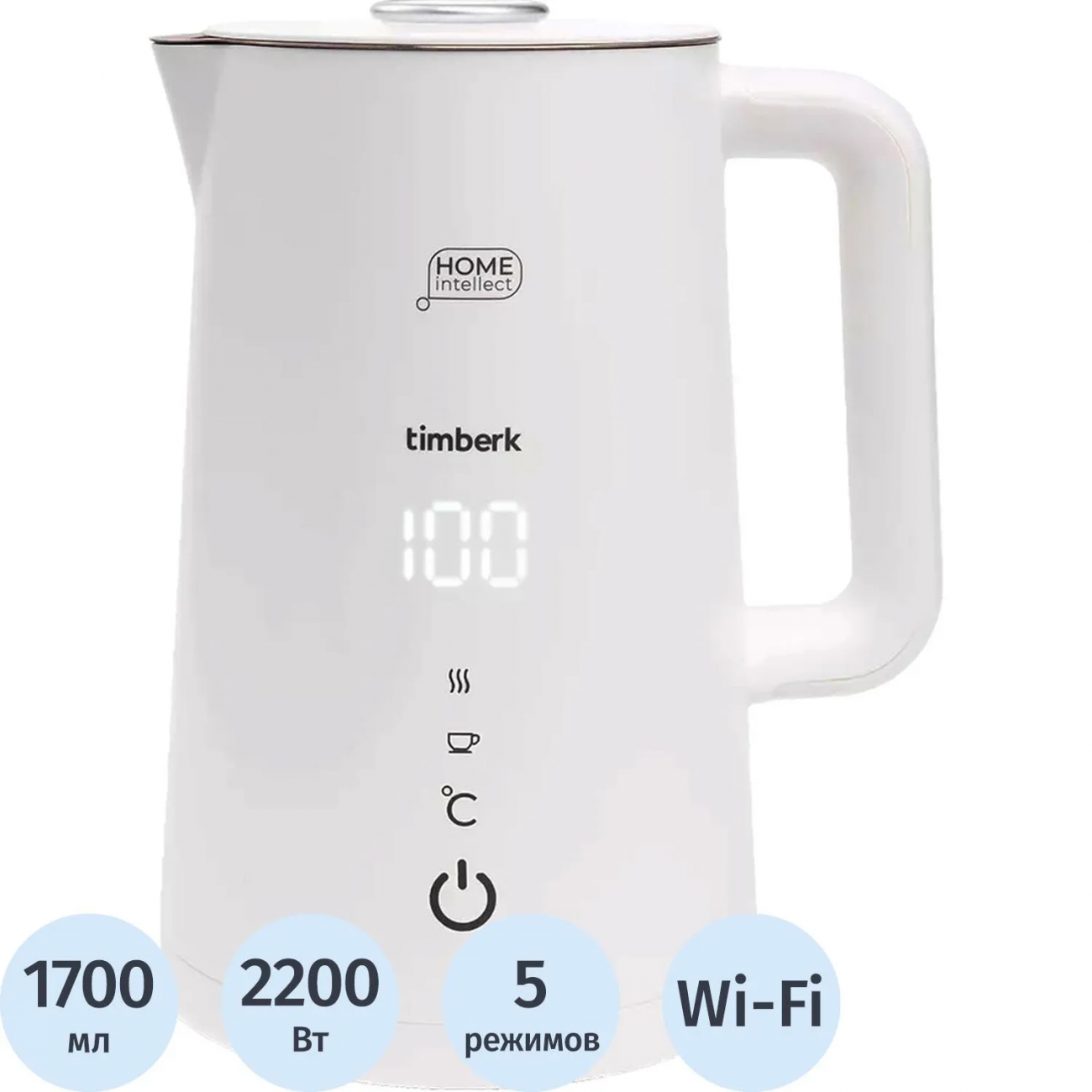 Чайник Timberk T-EK21S103WF, электрический с Wi-Fi,2200Вт, 1.7л, белый 2203151
