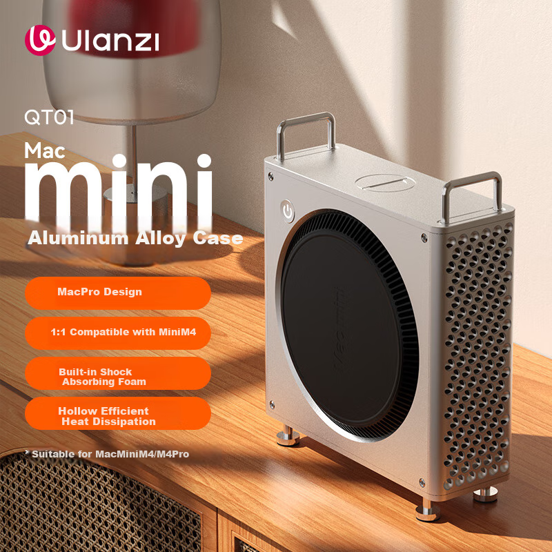 Youlanzi Ulanz QT01 Алюминиевая подставка для Mac Mini M4/M4 Pro с охлаждающим основанием Цвет：Алюминиевый чехол для