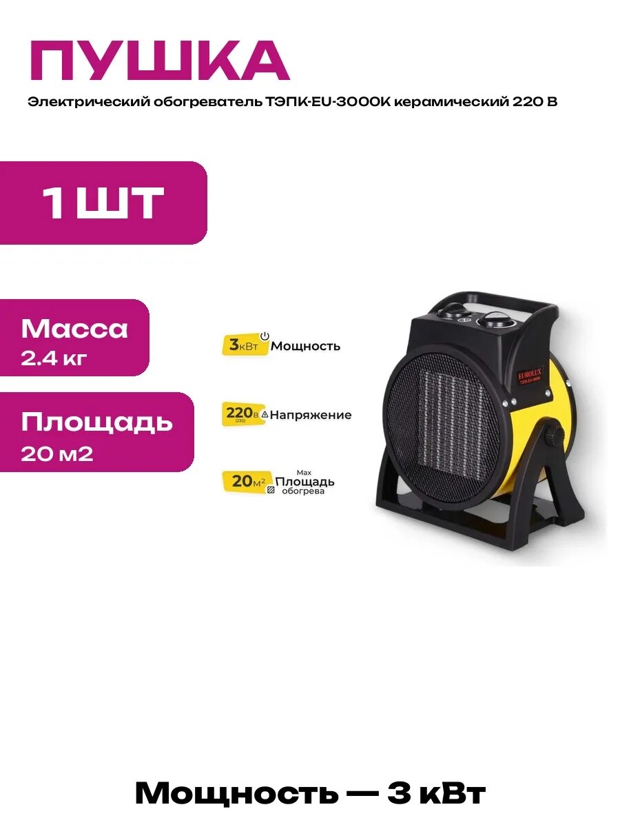 Тепловая пушка ТЭПК-EU-3000K керамическая с евровилкой 3 кВт