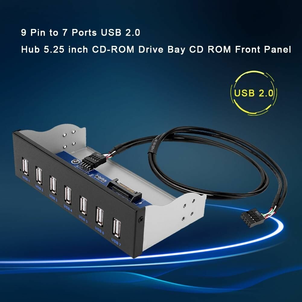 Панель USB 2.0 для замены оптического привода, 7 портов, 9pin к 7 USB, черная