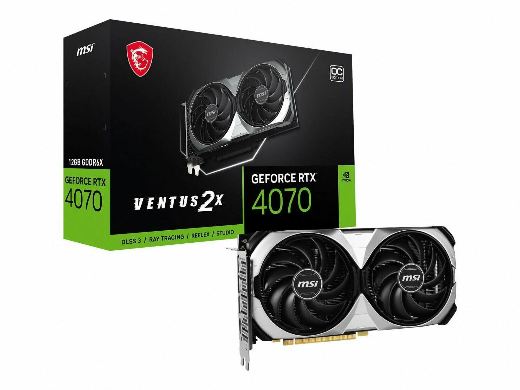 Видеокарта MSI GeForce RTX 4070 VENTUS, 12GB, GDDR6X, 2 вентилятора