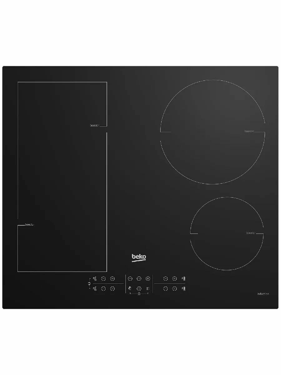 Варочная поверхность электрическая Beko BHI6420KFBB, 4 конфорки, 7200 Вт, 9 уровней мощности, дисплей, таймер, функция Booster, черный
