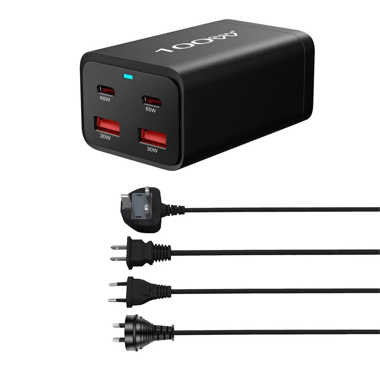 100 Вт GaN PD настольное зарядное устройство с 2 USB-A и 2 USB-C портами для ноутбуков и планшетов с разъемом US