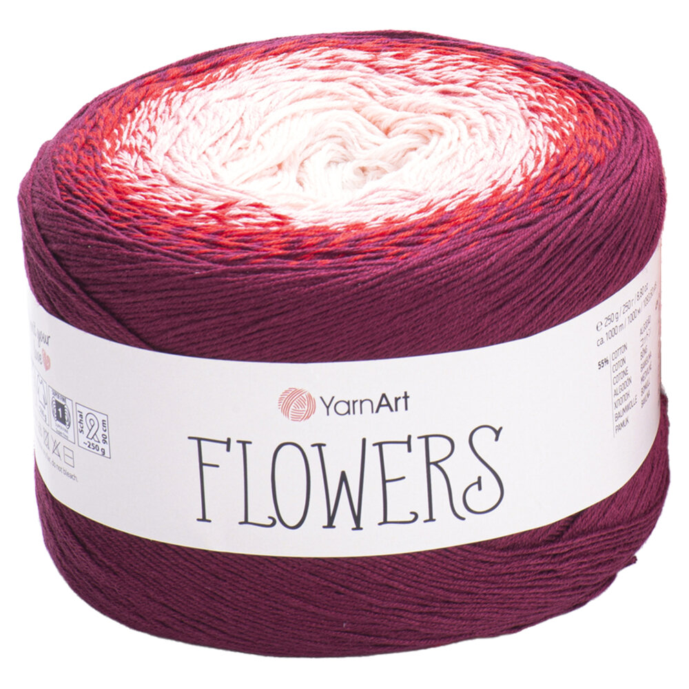 Пряжа для вязания YarnArt Flowers 269 бордовый красный розовый 250 гр/1000 м 55% хлопок, 45% полиакрил