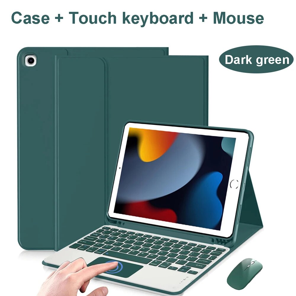 Чехол-клавиатура с мышью для iPad 7/8/9/Air 3/Pro 10.2, Dark green D, Russian