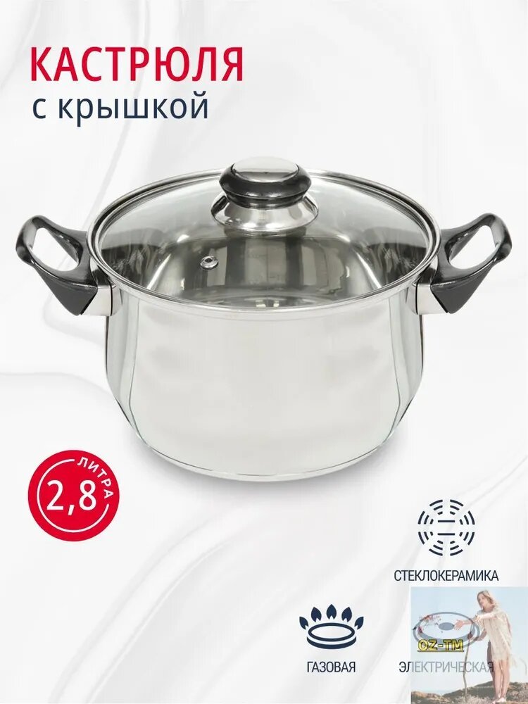 Кастрюля Daniks кастрюли, Нержавеющая сталь, Стекло, 2,8 л, 2 шт