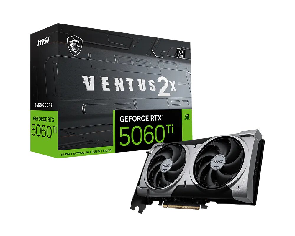 Видеокарта MSI GeForce RTX 5060 Ti 16G VENTUS 2X PLUS 16 Гб серый