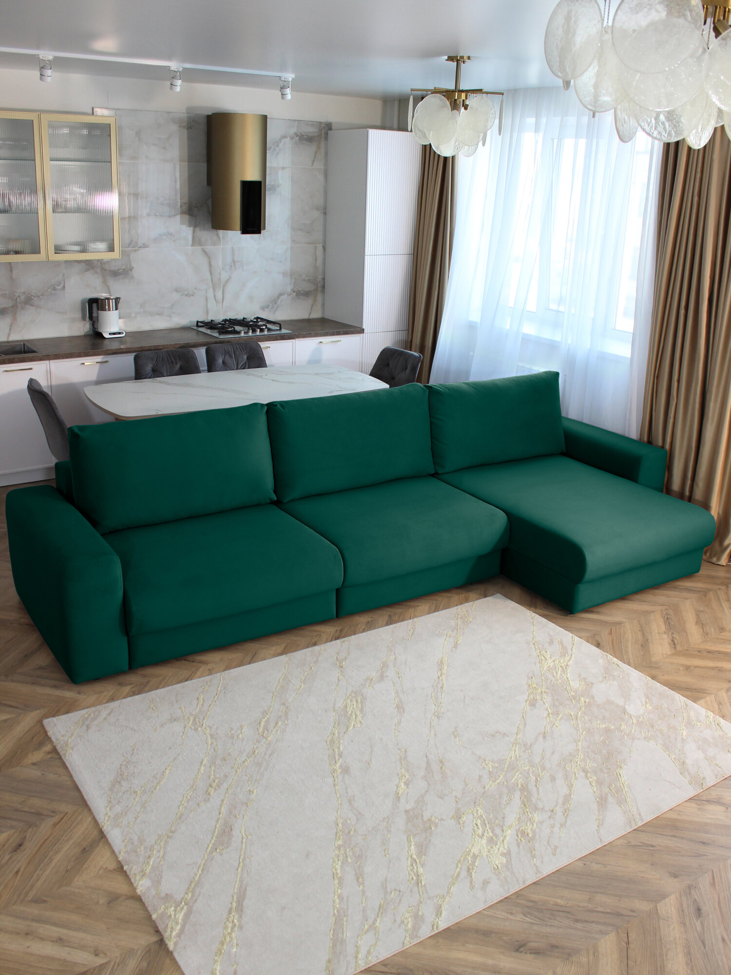 Диван-кровать Лофт зеленый, правый угол, Независимый Пружинный Блок, механизм выкатная Еврокнижка, 350х155х65 см