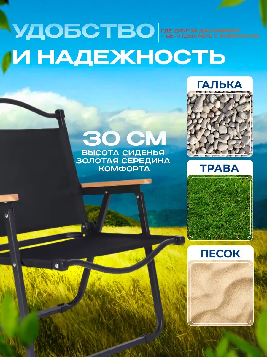 Стул туристический CampKit, складной, алюминий, текстиль, нагрузка до 300 кг, черный — фото 1