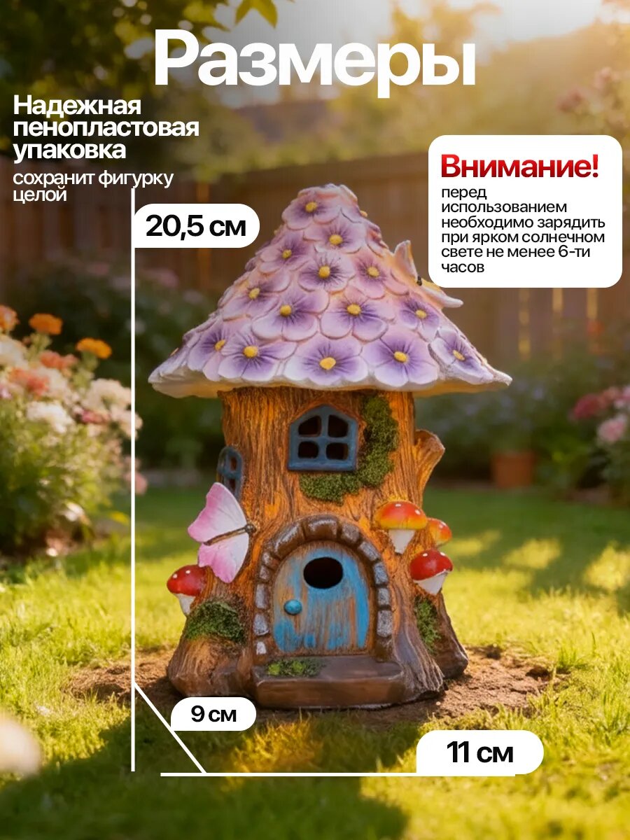Фигурка садовая LIGHTINGTON "Гриб", на солнечной батарее, влагостойкая — фото 1
