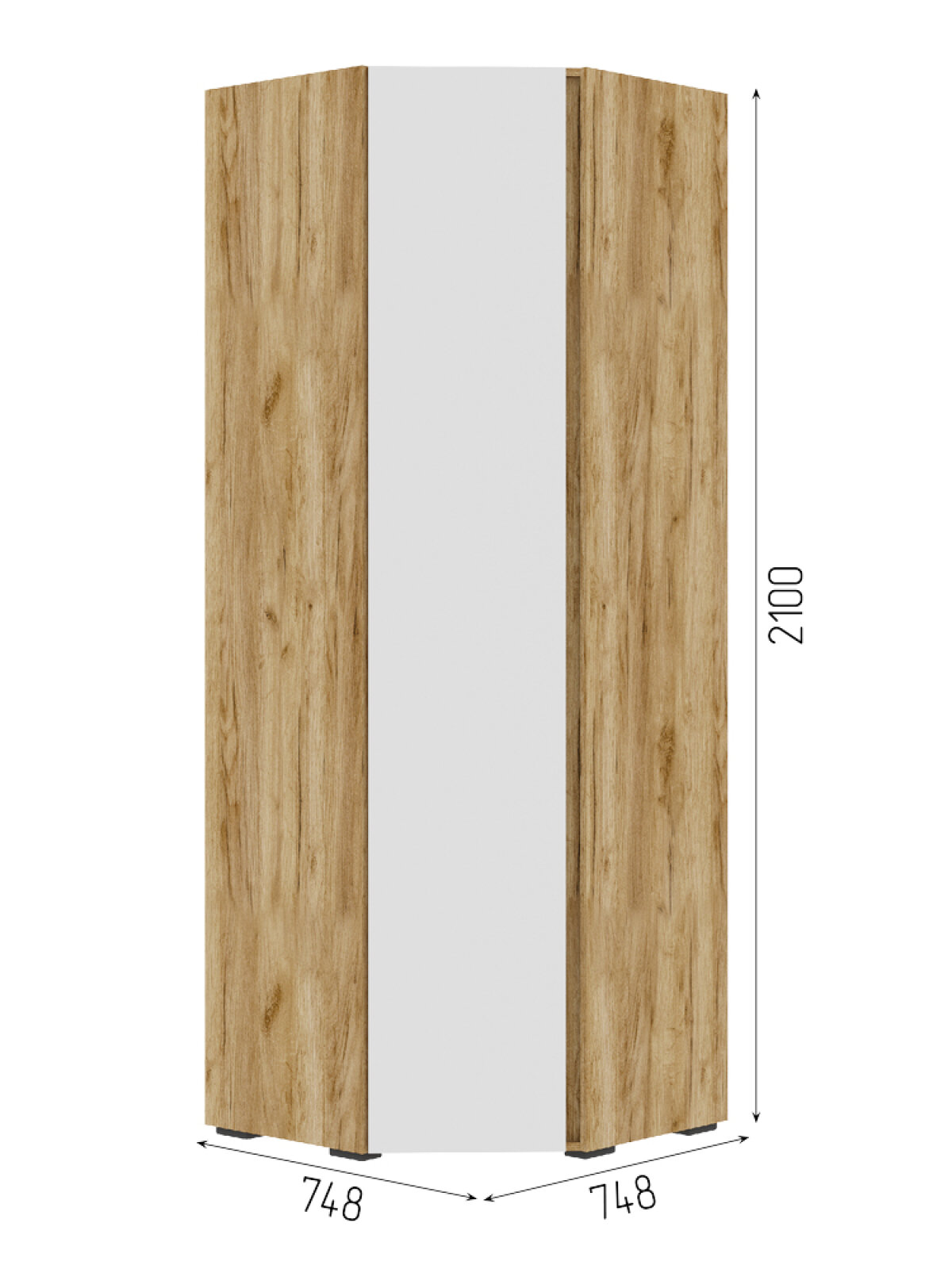 Угловой шкаф "Хелен ШК 04" белый+крафт Huge Mebel. Ширина 748 Высота 2100. Угловые шкафы