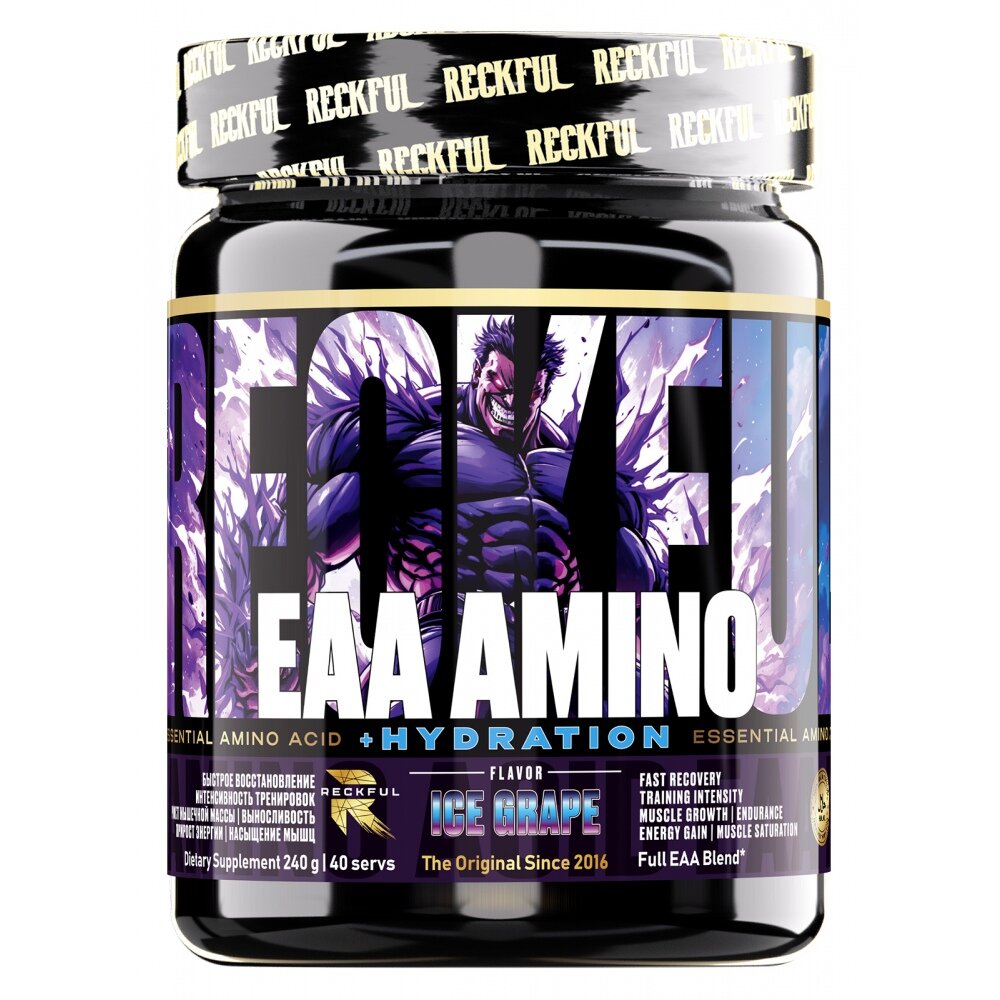 Незаменимые EAA аминокислоты Reckful EAA Amino + Hydration, 240 г, Вкус Watermelon Strawberry / Арбуз Клубника