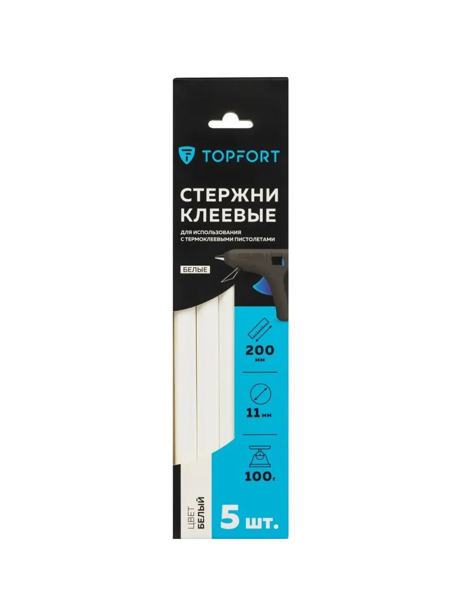 Белые клеевые стержни 11x200 мм, набор 5 шт.