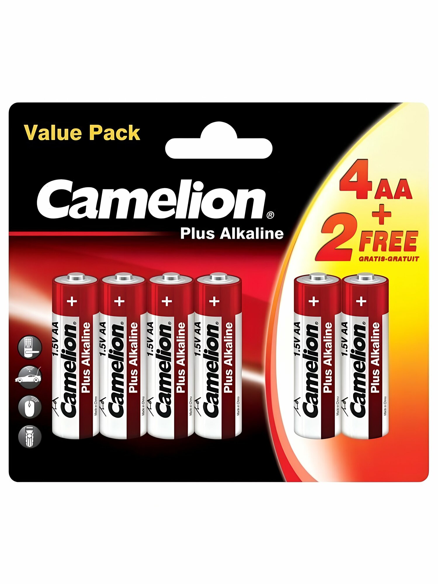 Батарейки Camelion Plus Alkaline AA LR6 1.5В, щелочные пальчиковые элементы питания, набор 4+2 штуки, артикул 15308