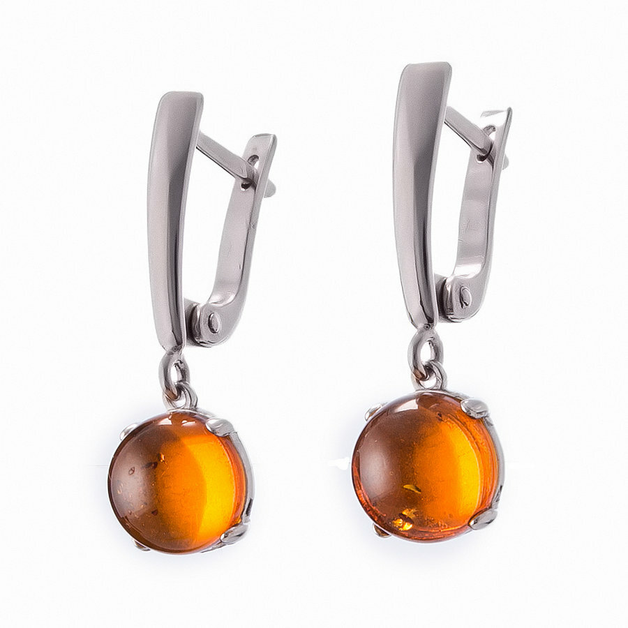 Серьги, серебро, 925 проба, янтарь
