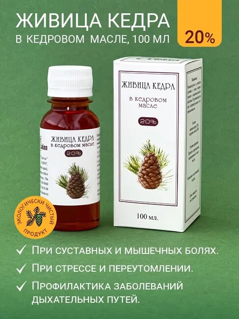 Живица кедра в кедровом масле 20% для иммунитета и кожи, 100 мл