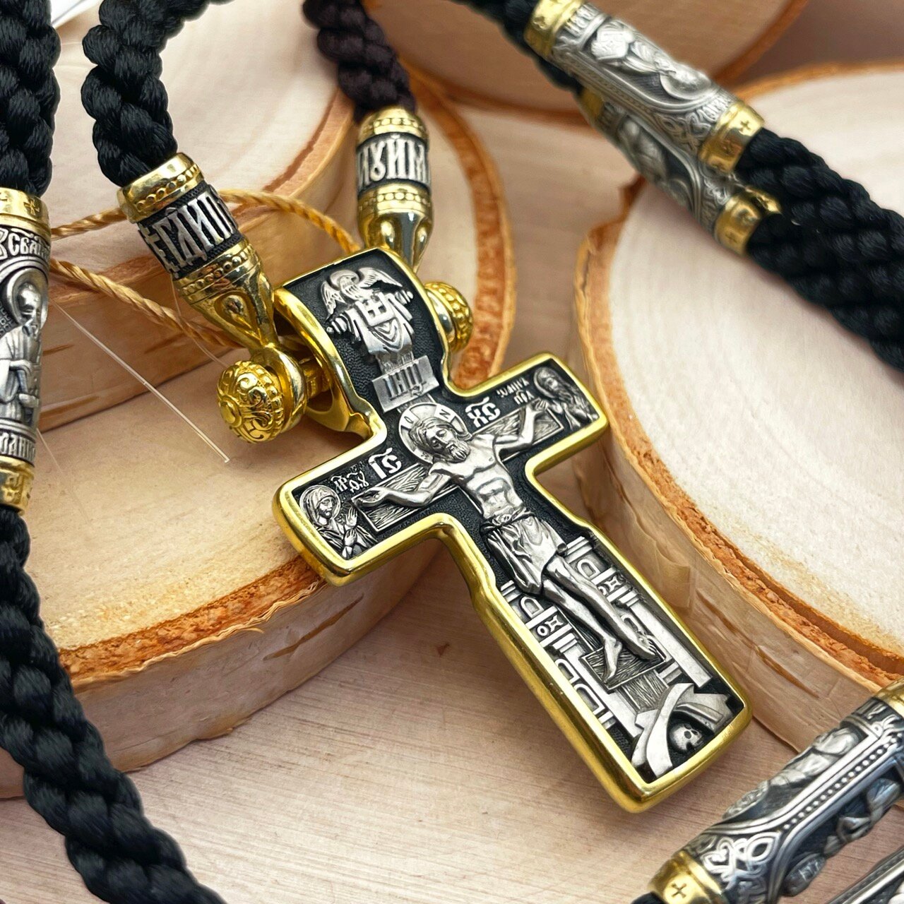 Крестик, серебро, 925 проба, оксидирование, чернение, золочение