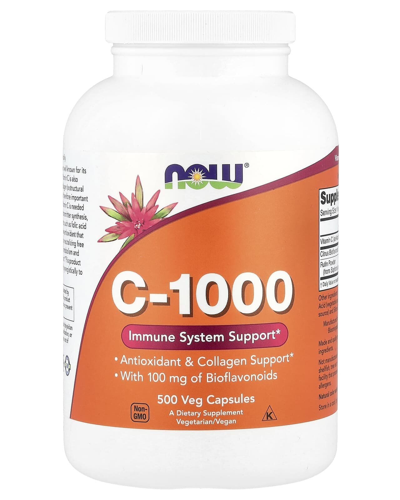 NOW Foods Vitamin C-1000 with Bioflavonoids, Витамин С-1000 с биофлавоноидами 100 мг 500 вегетарианских капсул