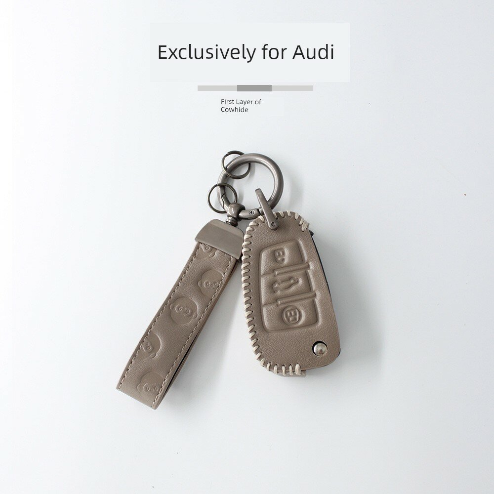 Кожаный чехол для ключа автомобиля Audi A6L A3 A7 A8 Q3 Q2 A4L Q5 - Слоновая серая, боб-шнур