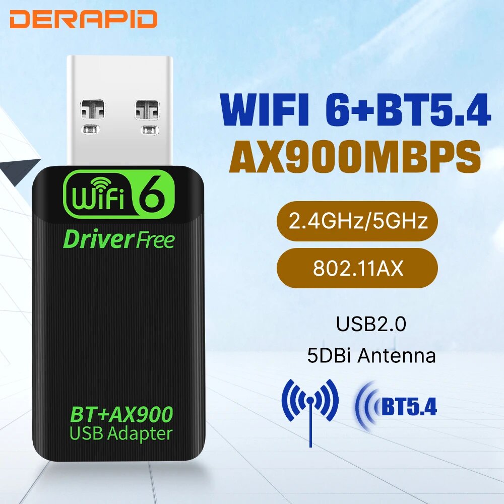 DERAPID беспроводная сетевая карта Wi-Fi 6 AX900 Bluetooth 5.4 WiFi 6 BT5.4