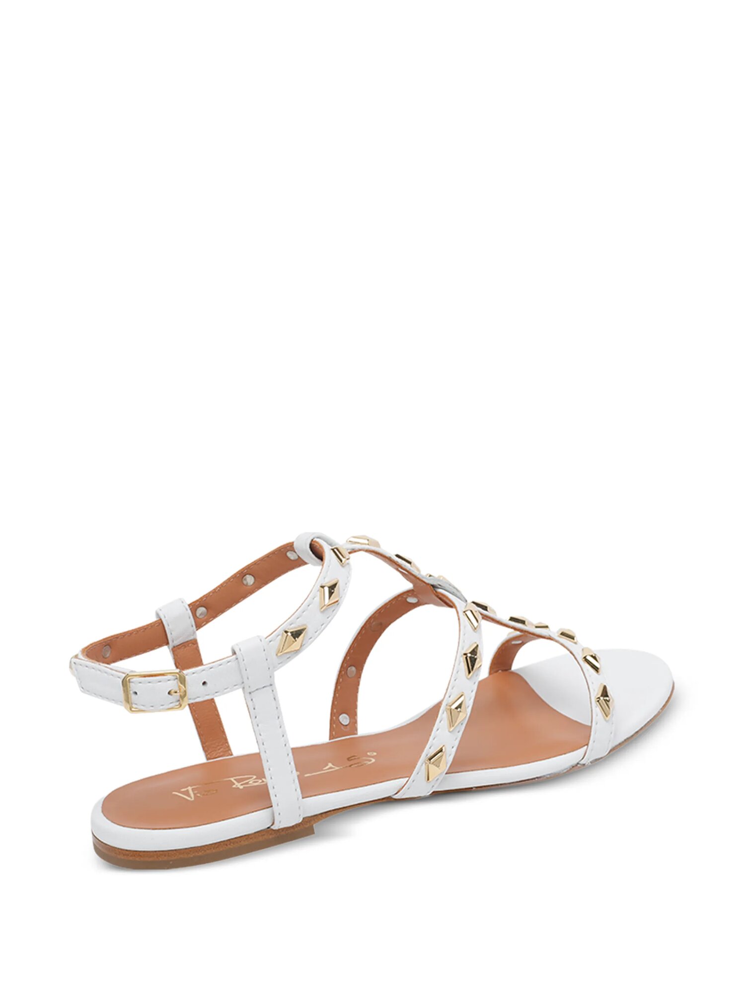 Босоножки Via Roma 15 Stud-embellished buckled sandals, размер 38, бежевый/белый — фото 1