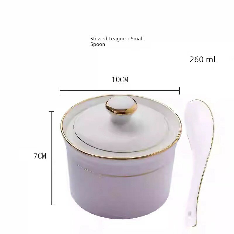 Суповая миска из костяного фарфора с золотой каймой 3,5 дюйма с ложкой для яичной кашки и паровых блюд