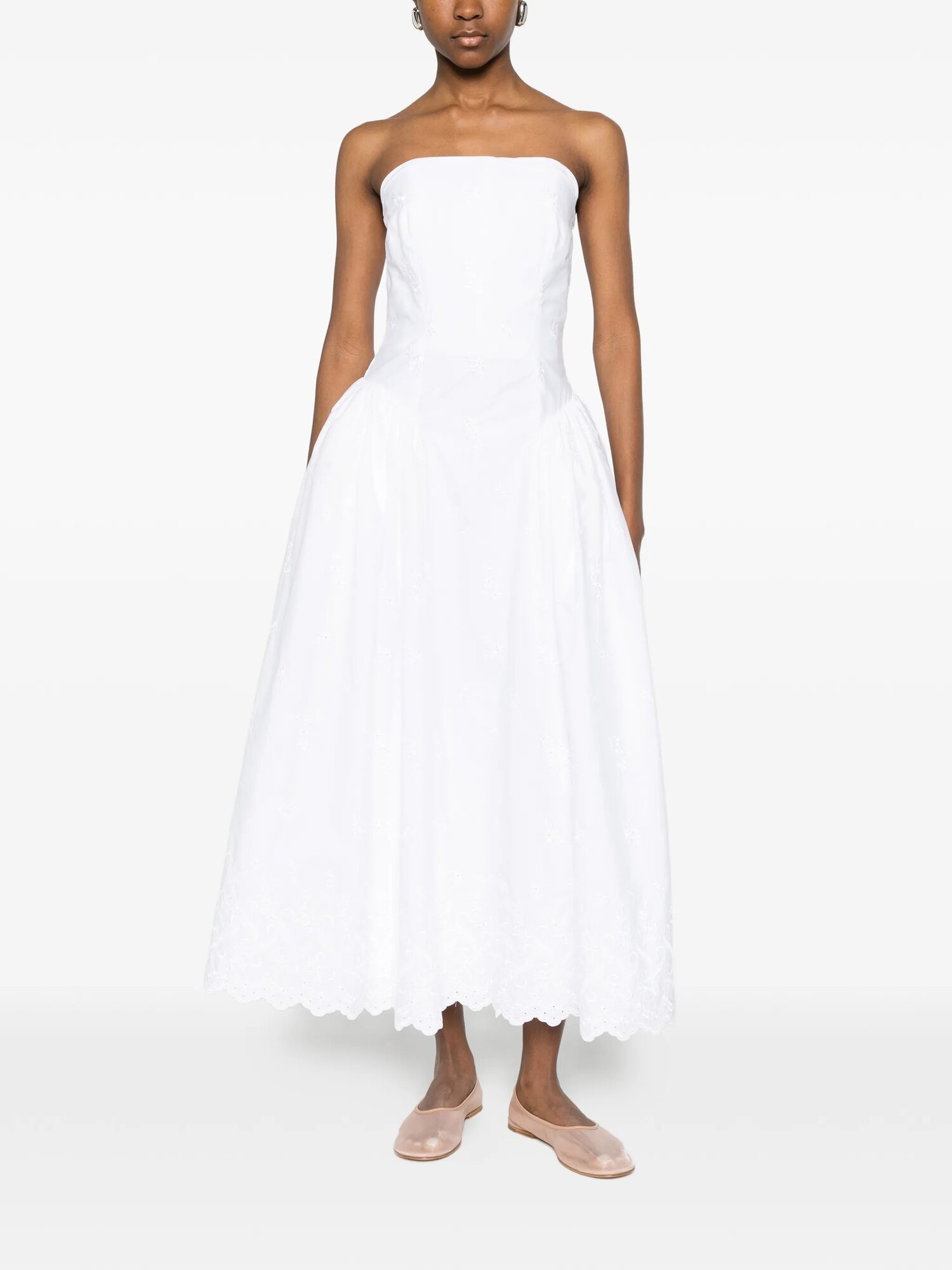 Платье Simone Rocha Embroidered midi dress, размер 6, бежевый/белый — фото 1