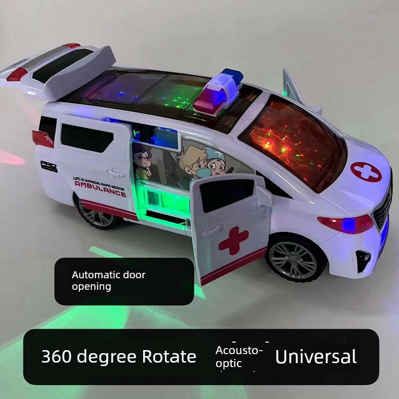 Большая 360-градусная вращающаяся звуковая и световая трансформируемая скорая помощь - белая (комплект зарядки)