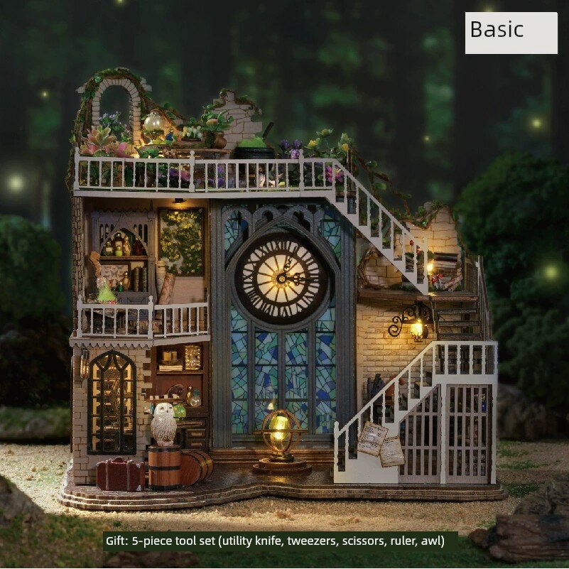 Конструктор Magic House 3D из дерева с LED-подсветкой, инструментами и клеем для детей 8-10 лет