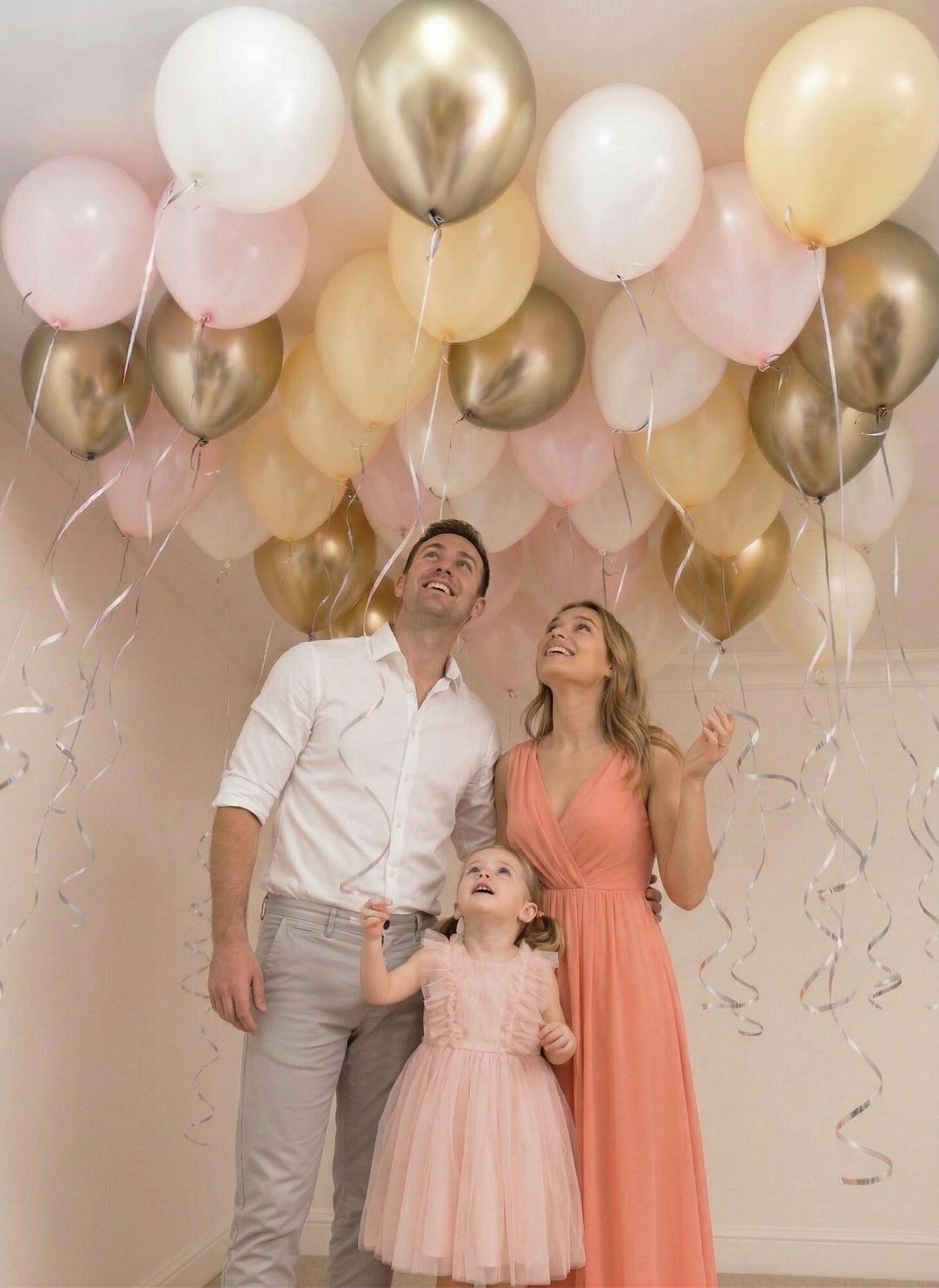 Набор гелиевых шаров, под потолок, 15 шт, розовый, золотой, белый, персиковый, уже надутые