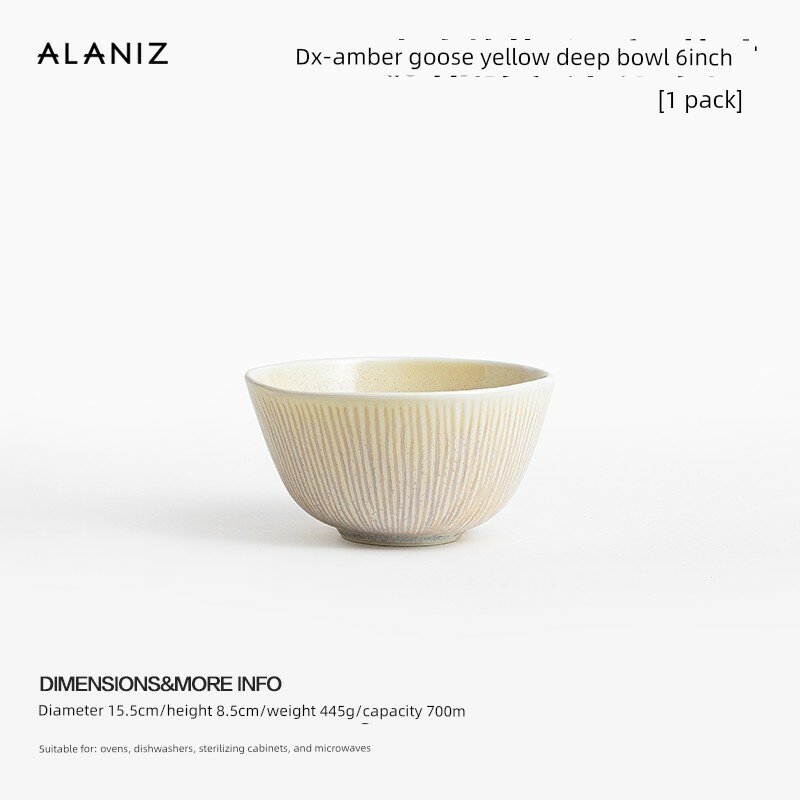 Alaniz DX Ambernyy Zelyonyy Noodle Bowl - Standartnaya Keramicheskaya Posuda, 15cm Diametr