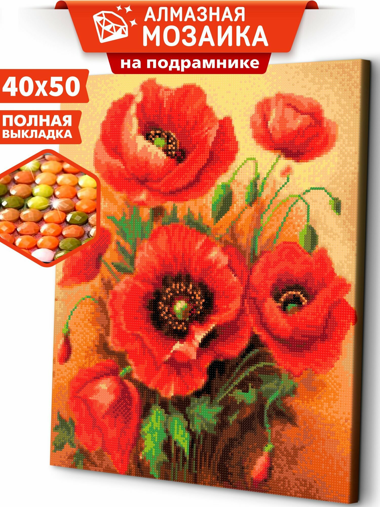Алмазная мозаика холст на подрамнике 40х50 "Гранаты" / Картина стразами