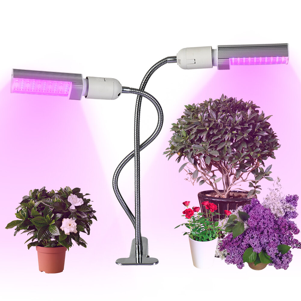LED Grow Light Grow Lamp Bulb для комнатных растений 20W 100 LEDs с красным и синим спектром, автоматическое включение и выключение с таймером 3/6/12H, 5 регулируемых уровней яркости, клип-стол, заменяемая лампочка, двойная голова, 360° гибкий гусеничный