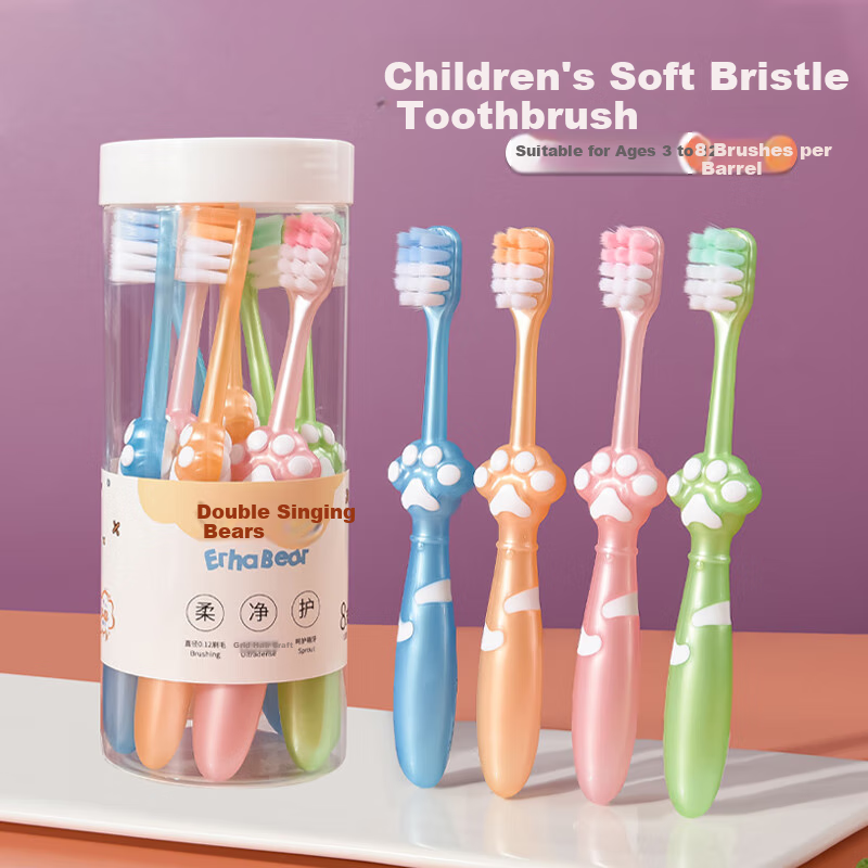BRUSHING BEAR Мягкая зубная щетка для детей 3-6 лет с маленькой головкой и защитой десен, набор из 8 штук
