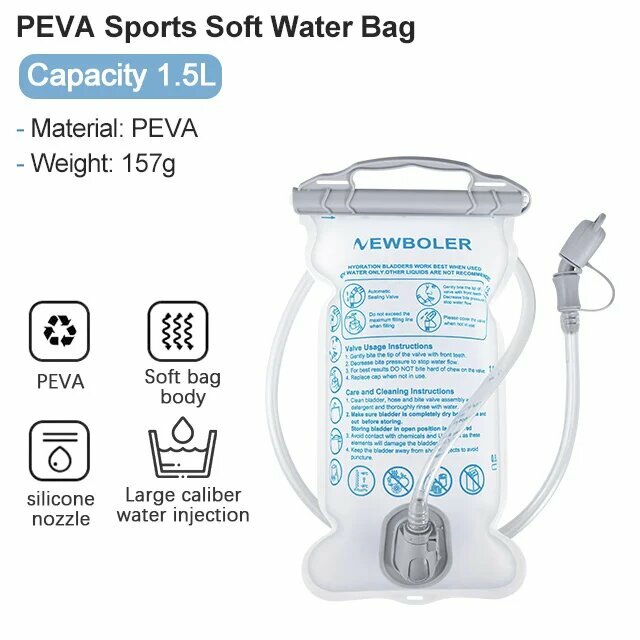 NEWBOLER Фляга-мешок для воды 1.5л, PEVA, Голубой