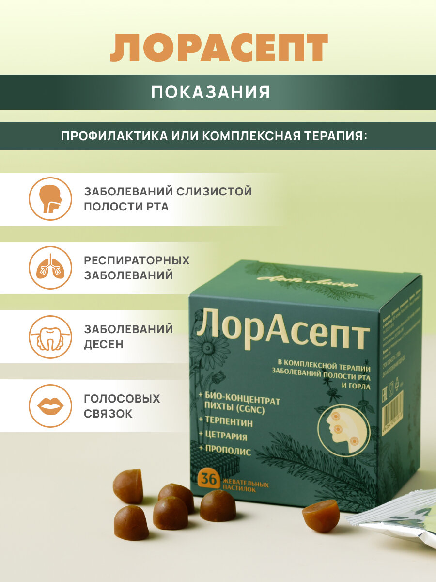 Жевательные пастилки без сахара ЛорАсепт