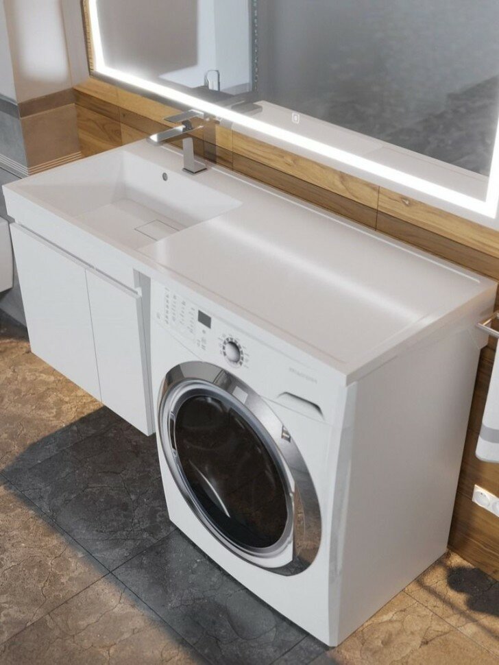 Раковина над стиральной машиной Uperwood Magenta 120х50х17,8 см, левая, крыло справа