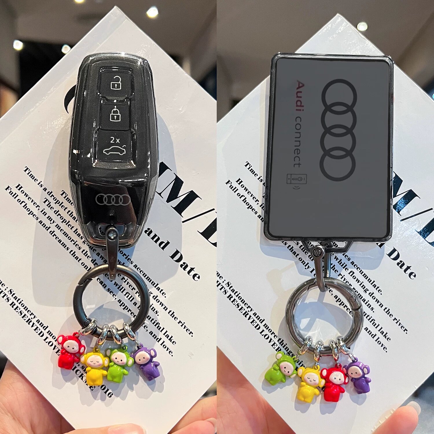 Прозрачно-черный чехол для ключа Audi A5L с держателем карты и металлическим кольцом Антенна Бэби для моделей 2025/2026